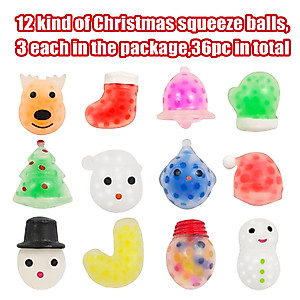 36 Pcs Christmas Mini Sensory Stress Ball Pack Squeeze Toy to Stress Reliever Great for Adult Party Favors Christmas Stocking Stuffers (Christmas)