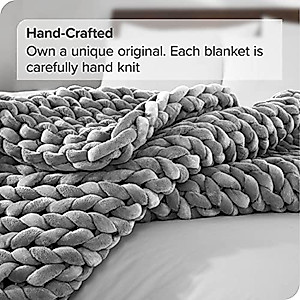 Bare Home Chunky Weighted Blanket Full or Queen Size 12lb (48" x 72") for Adults and Kids - Minky Fleece - Breathable & Cooling Weighted Blanket - Premium Heavy Blanket (Light Grey, 48"x72")