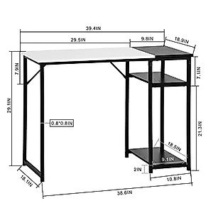 Homy Casa Inc Computer 40 inch Study Writing Table with Storage Shelves Space Saving for Home Office, Modern Simple Style PC Metal Frame Desks, Black White