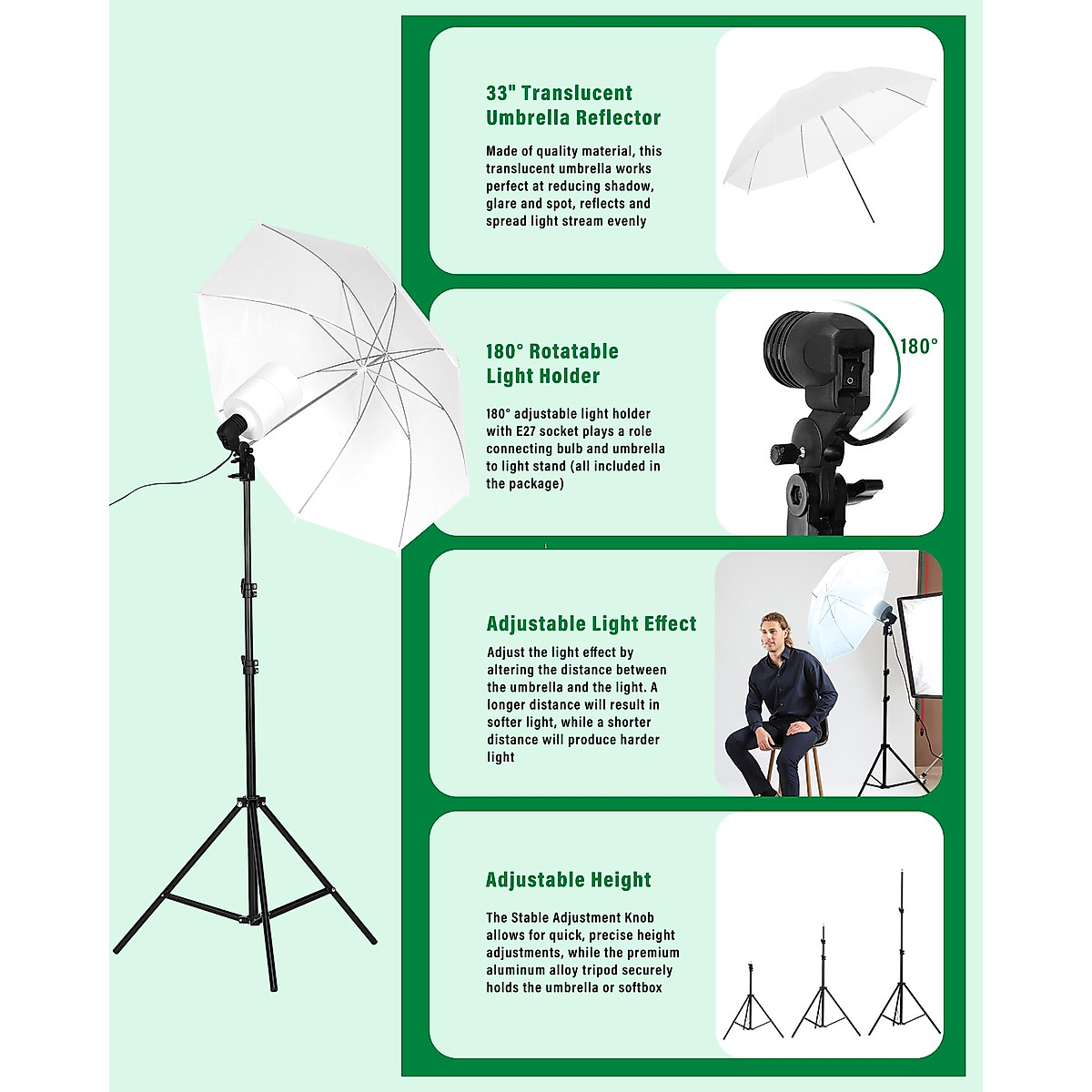 Andoer Professional Softbox Photography Studio Lighting Kit with 3 Color Backdrops, 6.5*10ft Backdrop Stands, Photography Umbrellas for Product Photography Portrait Video Shooting and Live Streaming