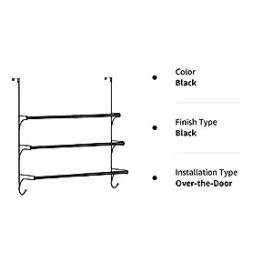 Auledio Adjustable Over The Door Triple Towel Rack with Hooks,Black