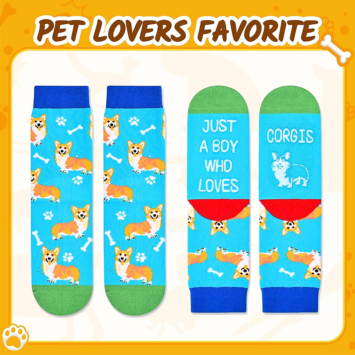 HAPPYPOP Novelty Big Boys Socks Kids Corgi Socks, Funny Gifts for Teen Teenager Boys Corgi Gifts 7-9 Years Old