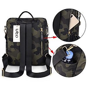 UTO Camo Waterproof Backpack for Women Durable Nylon Multipurpose Roomy Multi pockets Travel Business Shoulder Bag Zoya Camo Green