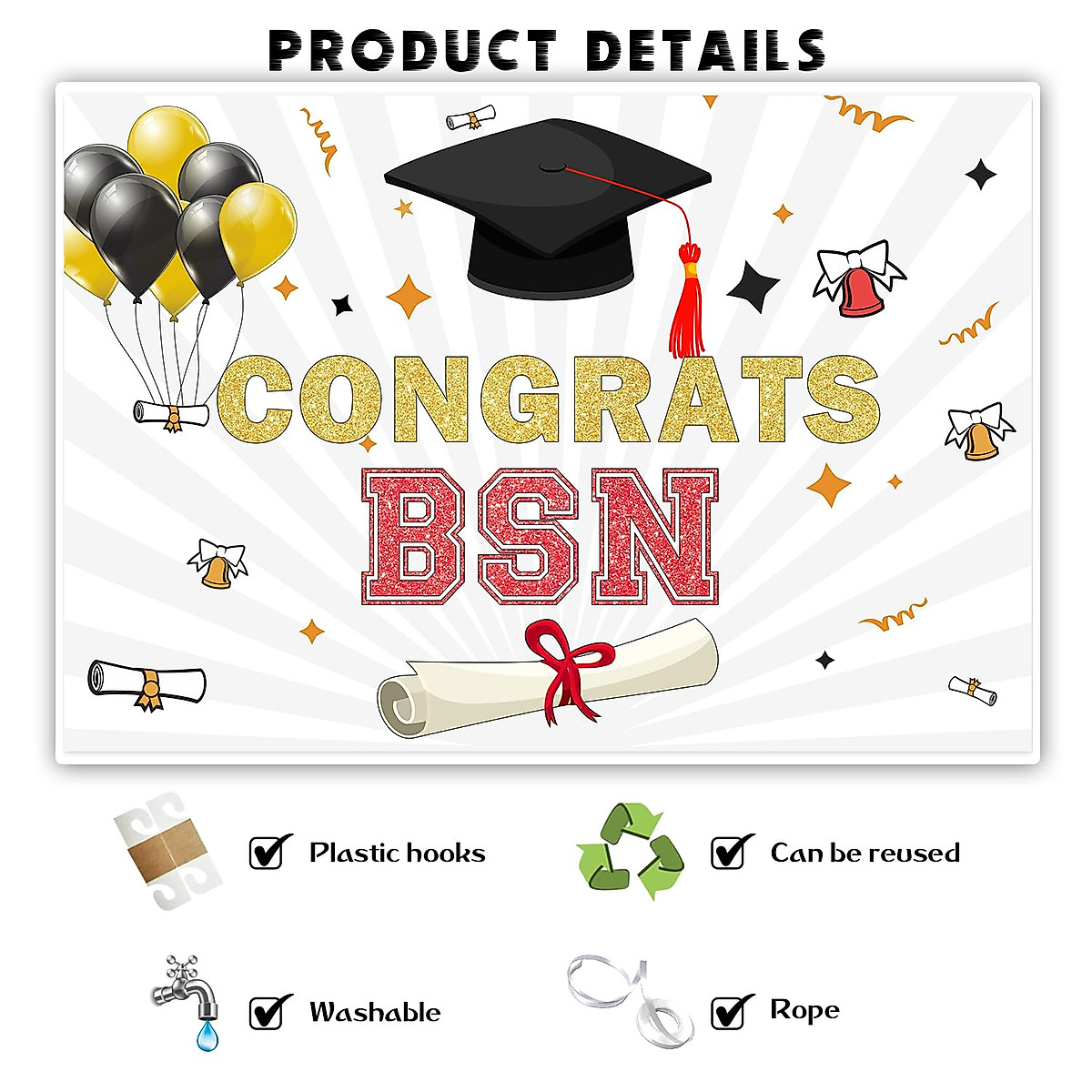 INNORU Congrats BSN Backdrop Banner, Nurse BSN RN Graduation Prom Photography Backdrop Durable Fabric Congrats Grad Banner Medical Nursing School Graduation Party Decorations Photo Booth Props 6x4ft