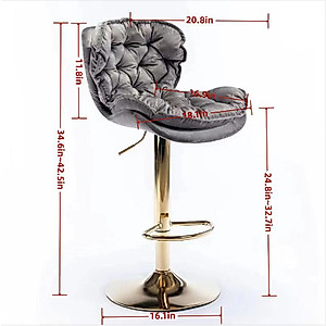 Set of 2 Swivel Bar Stools, Velvet Counter Height Adjustable Bar Chairs, Upholstered Modern for Kitchen Island Dining Room, Cafe, Counter, Green