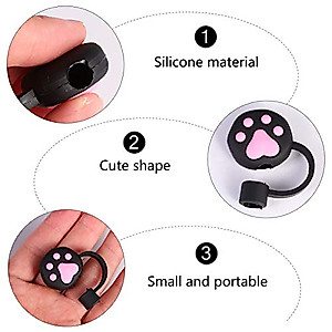 Gatuida 2pcs Drinking Straw Covers Cap, Cute Black Cat Claw Shaped Straw Tips Lids Reusable Dust Proof Plugs Straw Tips Cover