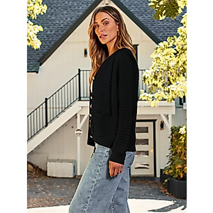 LILLUSORY Cardigan Sweaters for Women 2024 Fall Outfits Clothes Fashion Trendy Oversized Long Sleeve Button Casual Knit Short Tweed Jackets blazers Black