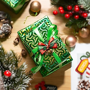 Flyhill Green Wrapping Paper-Mini Roll 17inch*32.8ft（46.8sqft-Holographic Foil Gift wrap with Sparkle Spiral Design for Christmas,Birthday,Wedding,Bride Shower,Party