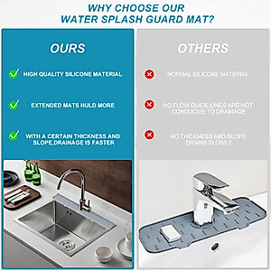 Longer Sink Splash Guard Mat 30 inch, Silicone Faucet Handle Drip Catcher Tray, Longer Silicone Sink Mat for KitchenBathroom, Drip Protector Splash Countertop (Grey)