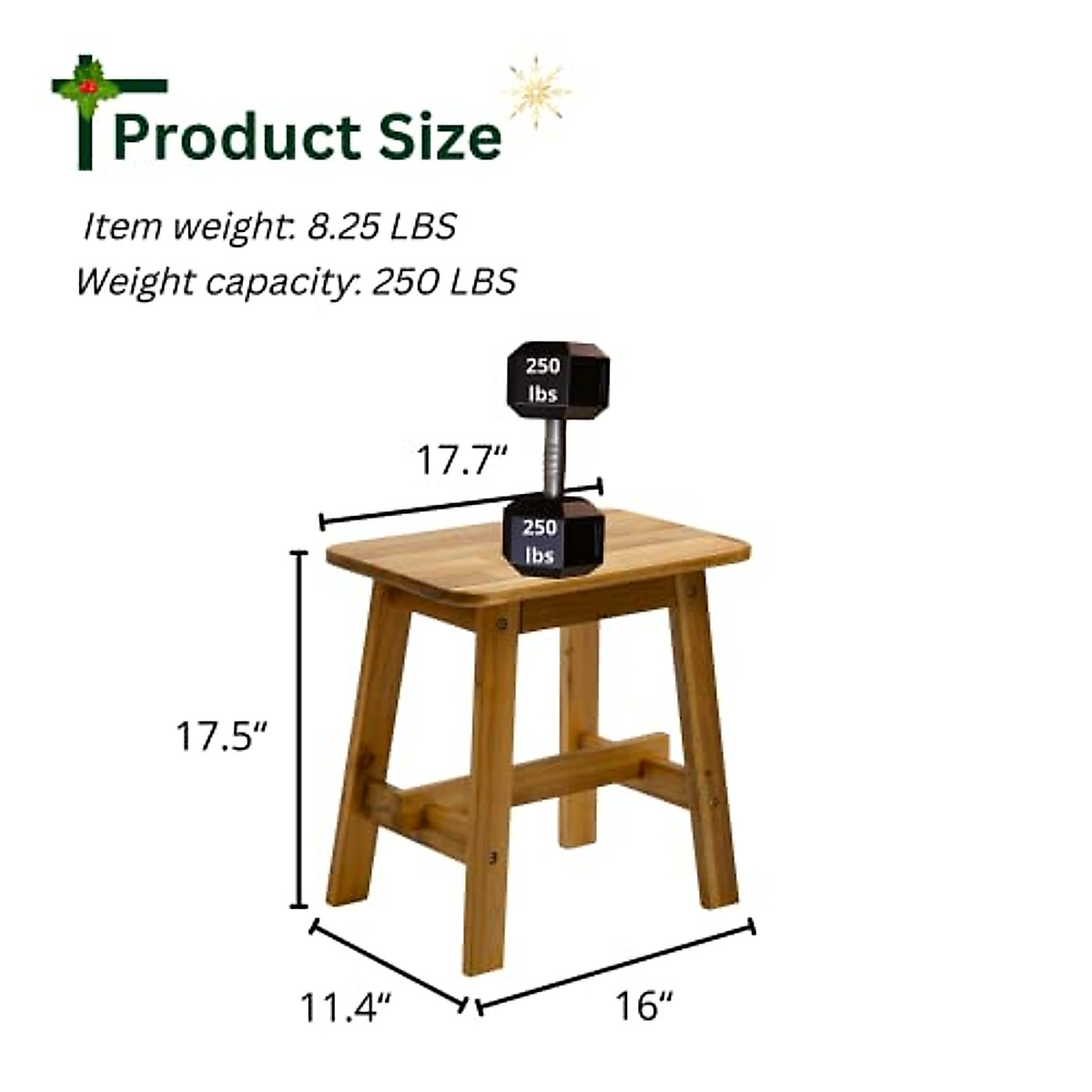 Acacia Wood Stool Rectangle Top Chairs Best Ideas End Tables for Sofas Sub-Stool for Living Room Bedside Strong Weight Capacity Upto 350 LBS, Natural Color