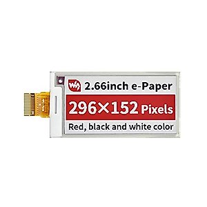 waveshare 2.66inch E-Paper E-Ink Raw Display Compatible with Raspberry Pi 4B/3B+/3B/2B/B+/A+/Zero/Zero W/WH/Zero 2W Series Boards 296×152 Pixels Red/Black/White Three-Color SPI Interface Without PCB