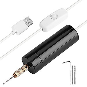 Portable Mini Electric Hand Drills, Micro USB Handheld Drill with 3pc Bits DC 5V and 1 Pc Wrench for Crafts like Resin Plastic Wood Polymer Clay DIY Jewelry Keychain & Pendant Making Supplies