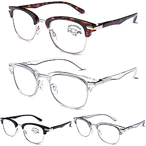 DOOViC 4 Pack Blue Light Blocking Reading Glasses Anti Eyestrain Fashion Classic Style Spring Hinge Computer Readers for Women Men 2.50 Strength
