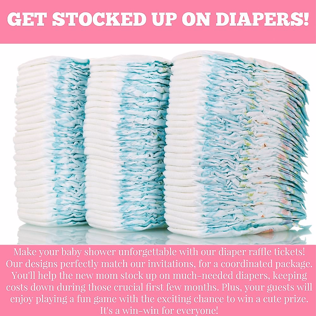 Amanda Creation Watercolor Jungle Monkeys Diaper Raffle Tickets for Baby Girl Showers, 20 2" X 3” Double Sided Insert Cards for Games, Bring a Pack of Diapers to Win Favors & Prizes!