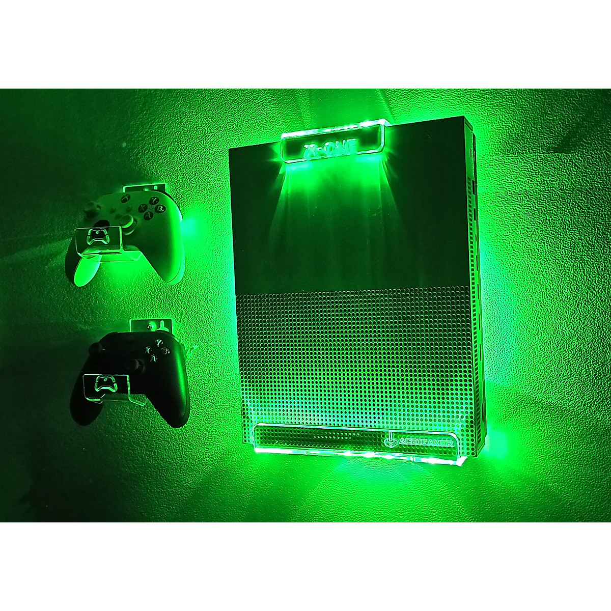WALL MOUNT FOR XBOX ONE WITH MULTICOLOR LED LIGHTING KIT + 2 CONTROL MOUNT (one S or X)