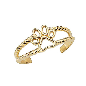 Fine 14k Yellow Gold Dog Paw Print Double Rope Toe Ring