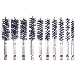 WENORA 10 Pcs Bore Brush for Drill, Drill Wire Bore Brush, Stainless Steel Bore Brush Set witn 1/4 Inch HexShank, Drill Wire Brush for Power Drill Impact Driver