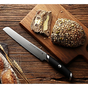 STEWART & BRADLEY 8Inch Serrated Bread Knife. MasterPro Series Full Tang, Razor Sharp, Ultra Fine Highly Tempered German Steel 4028, Forged to 1400 degrees, Precision Diamond Sharpened bread knife
