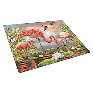 Caroline's Treasures PRS4054LCB Flamingos Glass Cutting Board Large Decorative Tempered Glass Kitchen Cutting and Serving Board Large Size Chopping Board
