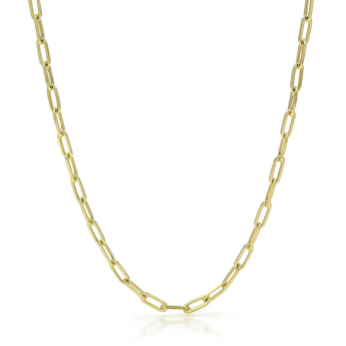 Nuragold 14k Yellow Gold 4mm Paperclip Elongated Rolo Cable Link Chain Pendant Necklace, Womens Jewelry Lobster Clasp 16" 18" 20" 22" 24"