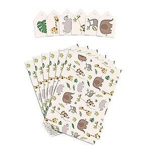 CENTRAL 23 Baby Animal Wrapping Paper - 6 Neutral Gift Wrap Sheets - Monkey Elephant Giraffe - For Birthday Baby Shower Boys Girls - Comes With Fun Stickers - Recyclable