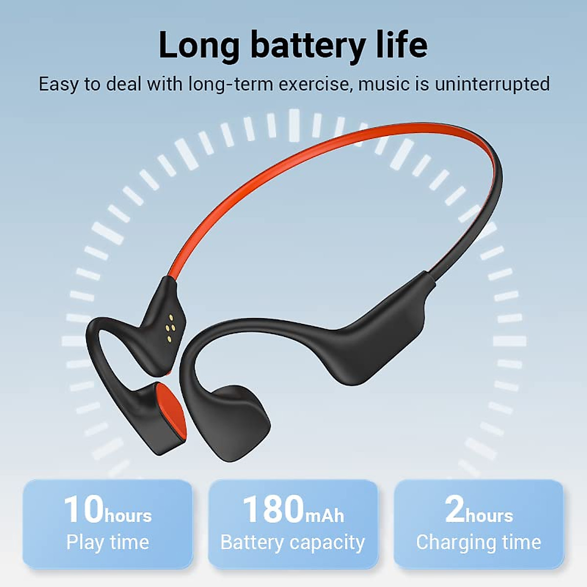 Bone Conduction Headphones Wireless Bluetooth 5.3 for Sports, Swimming, Walking, Running, Music, Travel with Build-in Microphone and Memory Card Space Black