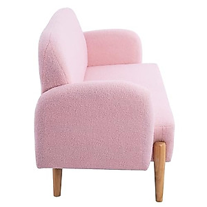 PIETFIU (New) 59" Teddy Velvet Loveseat Sofa,Modern Small Sofa Couch with Arms,Mini Love Seat Recliner with 3 Pillows for Bedroom Living Room Small Space Apartment Home Office Dorm (Pink)