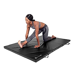 ProSource Tri-Fold Folding Thick Exercise Mat 6’x4’ with Carrying Handles for Tumbling, Martial Arts, Gymnastics, Stretching, Core Workouts, Black