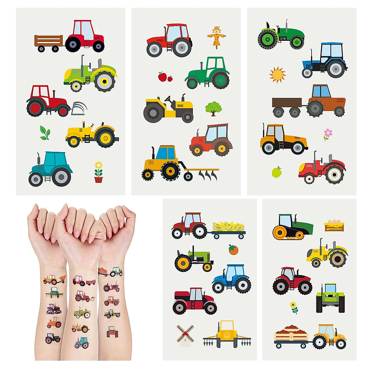 24 Sheets Tractor Temporary Tattoos, Birthday Decorations Tractor Party Favors