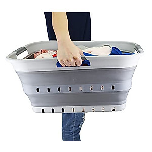 SAMMART 42L (11 gallon) Collapsible Plastic Laundry Basket - Foldable Pop Up Storage Container/Organizer - Portable Washing Tub - Space Saving Hamper/Basket (Grey/Dark Grey)