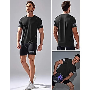 5 Pack Men’s Active Quick Dry Crew Neck T Shirts | Athletic Running Gym Workout Short Sleeve Tee Tops Bulk (Set 3, Large)