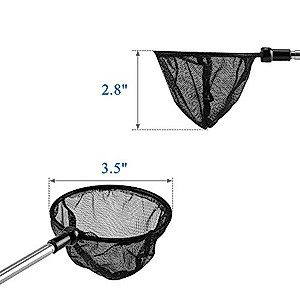 Lpraer Aquarium Fish Net 3.5" Round Fish Net with Extendable 9.8"-24.4" Telescopic Stainless Steel Long Handle Fine Mesh Fish Net for Fish Tank