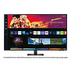 SAMSUNG 43" M70B Series 4K UHD USB-C Smart Monitor & Streaming TV, 4ms, 60Hz, HDR10, Wireless Display, Gaming and IoT Hubs, Alexa Built-in, 2022, LS43BM702UNXZA, Black