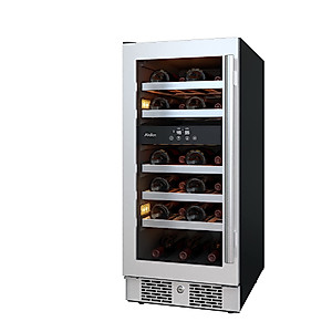 Avallon AWC151DBLSS 15 Inch Wide 23 Bottle Capacity Free Standing Wine Cooler with LED Lighting and Double Pane Glass