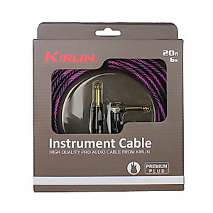 KIRLIN Cable IWB Instrument Cable, 1/4-Inch Right Angle to Straight, Black Purple Wave, 20FT (IWB-202 BFGL-20/WBP)