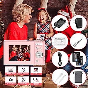 Digital Camera, RUAHETIL FHD 1080P 36MP 2.4 Inch LCD Vlogging Camera for Kids, 16X Zoom 2 Charging Modes Kids Compact Camera Point and Shoot Camera for Kids Teens Students Beginners（Pink）