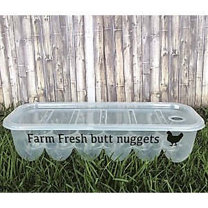Plastic Egg Storage Containers with Lids and Custom Messages designed to make you smile! Great Gift! (Farm Fresh Butt Nuggets)