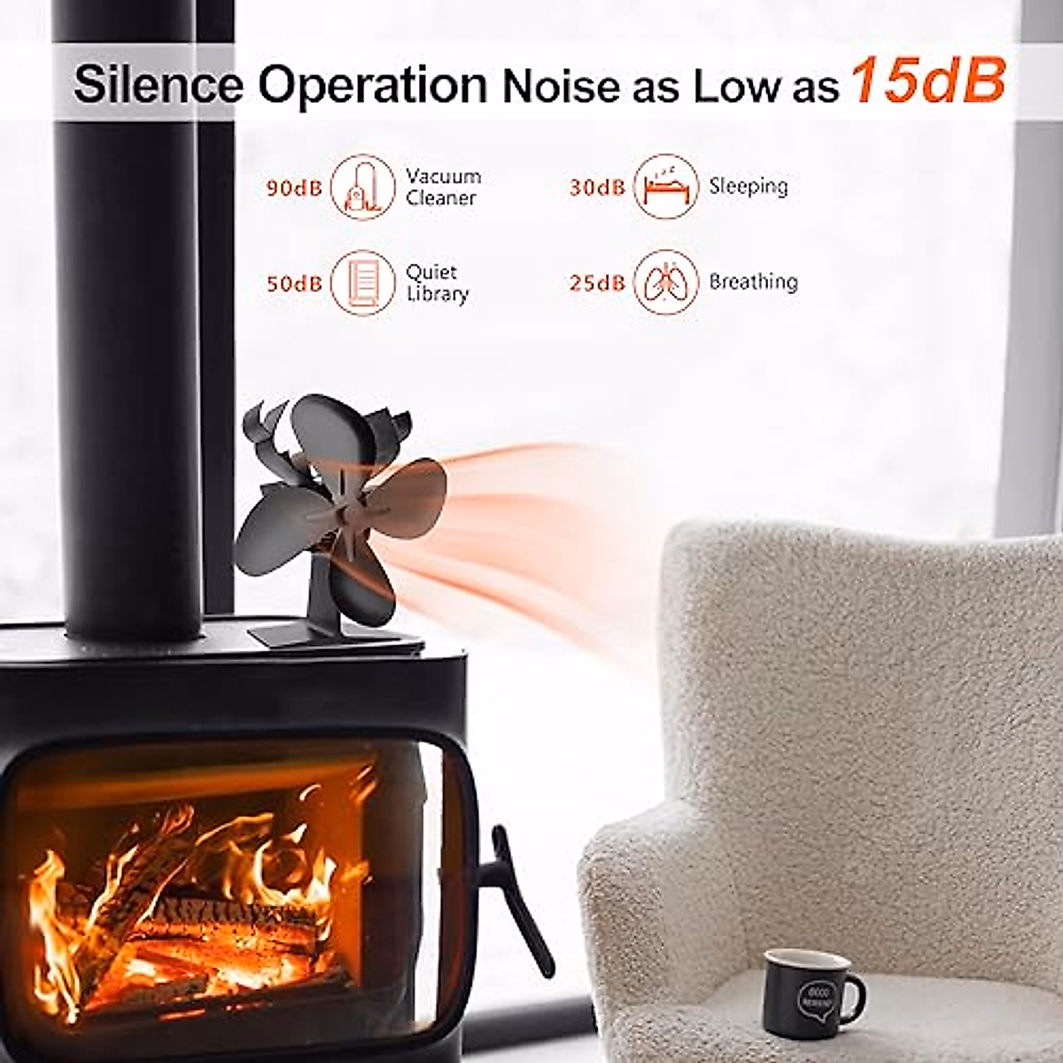 CONBOLA Wood Stove Fan Heat Powered, Winter Limited Edition Silent Operated Fireplace Fan for Wood/Log Burner,Made of Aluminum Material Increases 80% Heat Distribution.（Elk,Black）