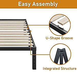 Cleaniago Twin Size Bed Frame, Wooden Slats Support, 16 Inch High, Heavy Duty 2500 Pounds Support for Mattress, No Box Spring Needed, Noise Free, Easy Assembly, Black