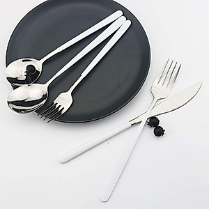 JASHII 20-Piece SUS304 Stainless Steel Silverware Set Luxury Flatware Cutlery Set Mirror Polished Service for 4 Include Knife Fork Spoon Dishwasher Safe (White silver)