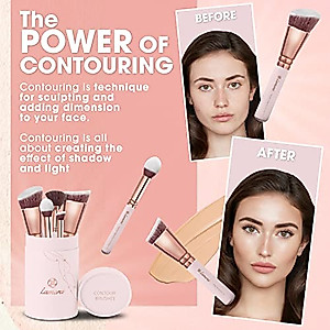 Pro Face Contour Brush Set - Synthetic Contouring Sculpting and Highlighting Kit - Cream Blush Powder Flat Nose Cheek Round Small Angled Fan Tapered Precision Kabuki Foundation Makeup Brushes