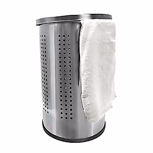 Stainless Steel Laundry Bin & Hamper | 46L Ventilated Stainless Steel Clothes Basket With Polished Lid | Krugg Life Time Warranty| (Polished Stainless Steel)