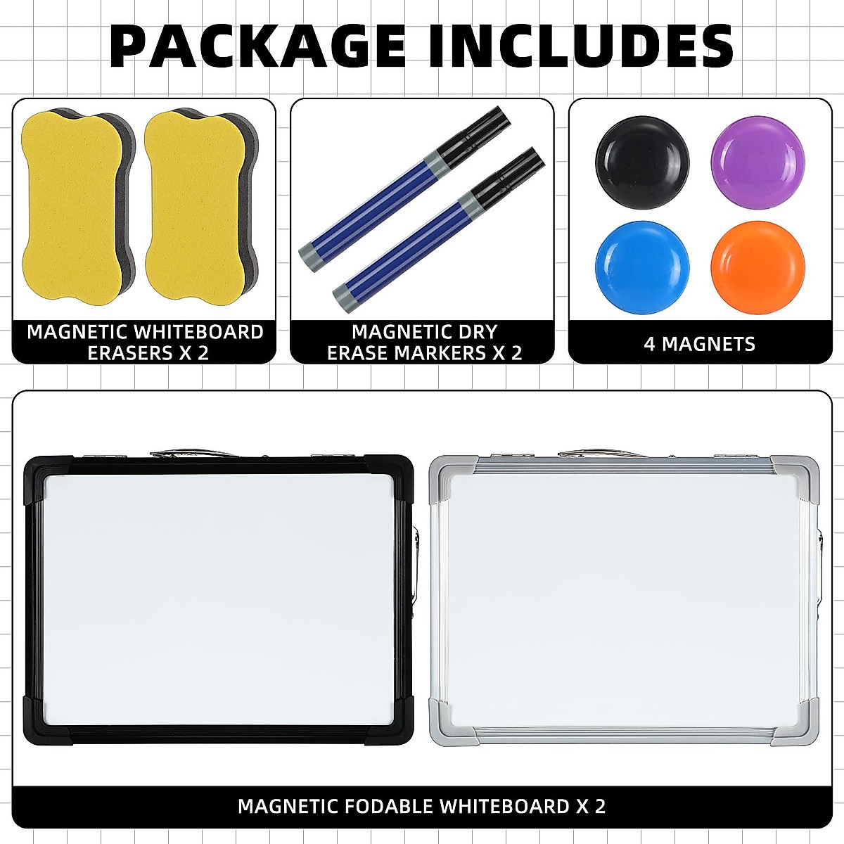Patelai 2 Pack Small Desktop Dry Erase Board 16" x 12" Double Sided Magnetic Board Foldable Portable Dry Erase Board Mini Board Easel for Memo Kids Drawing Teacher Instruction