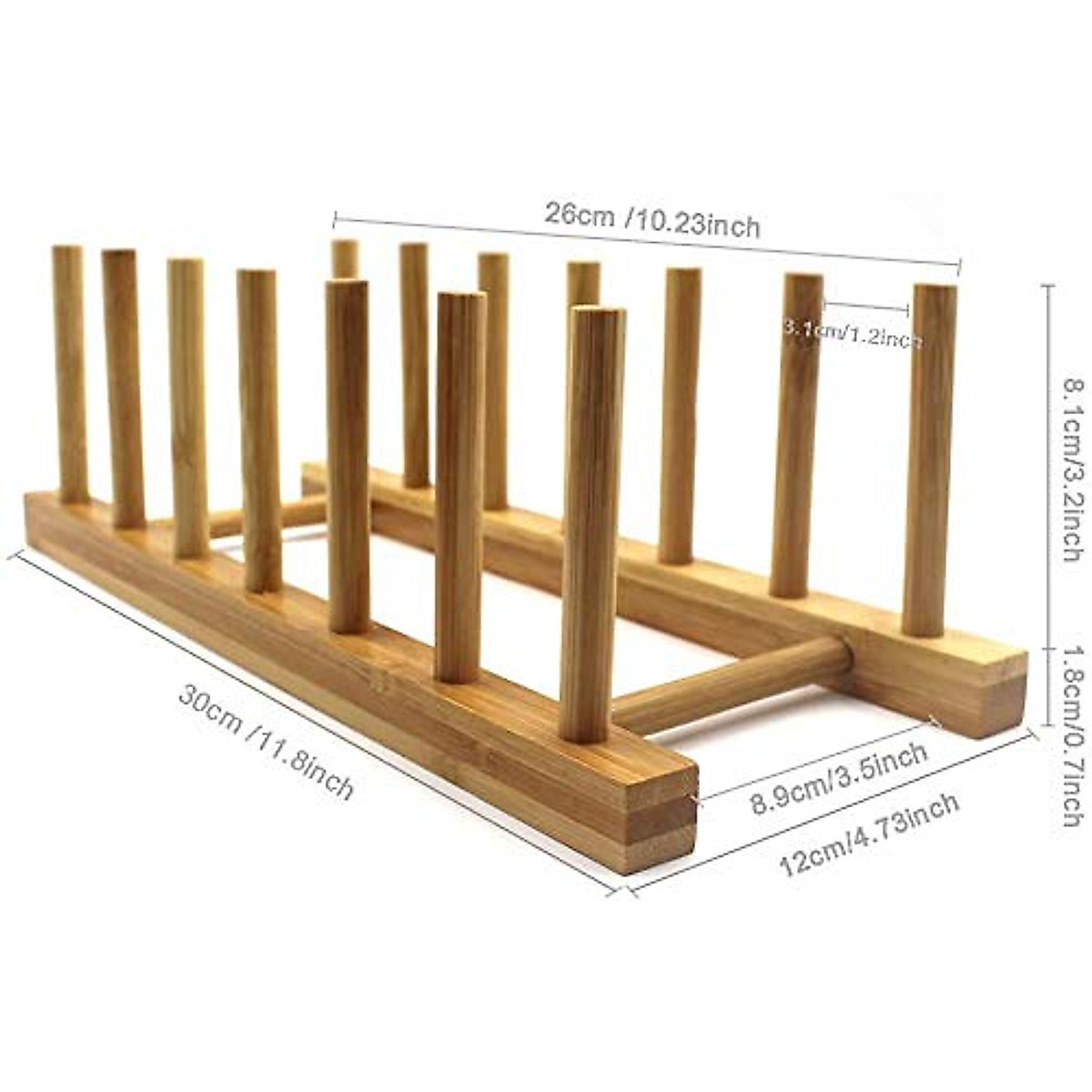 Tsyware 4 Pack Bamboo Wooden Dish Rack, Plate Rack Stand Pot Lid Holder, Kitchen Cabinet Organizer for Cup, Cutting Board, Bowl, Drying Rack and book hook