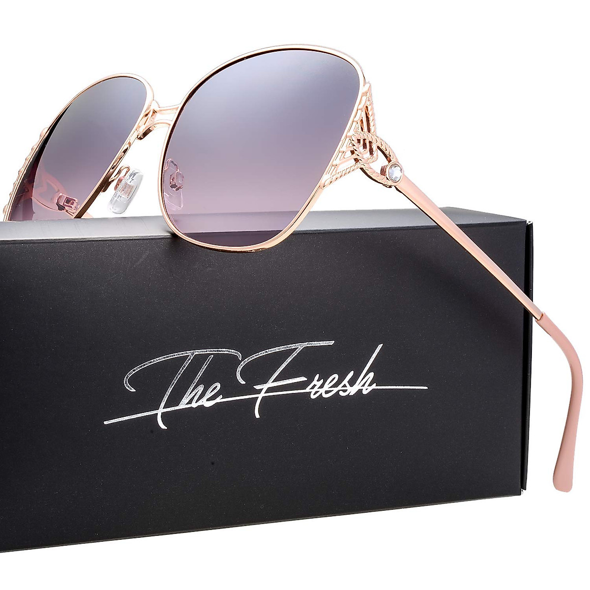 The Fresh Classic Crystal Elegant Women Beauty Design Sunglasses Gift Box (L153-Gold, Grey/Pink)