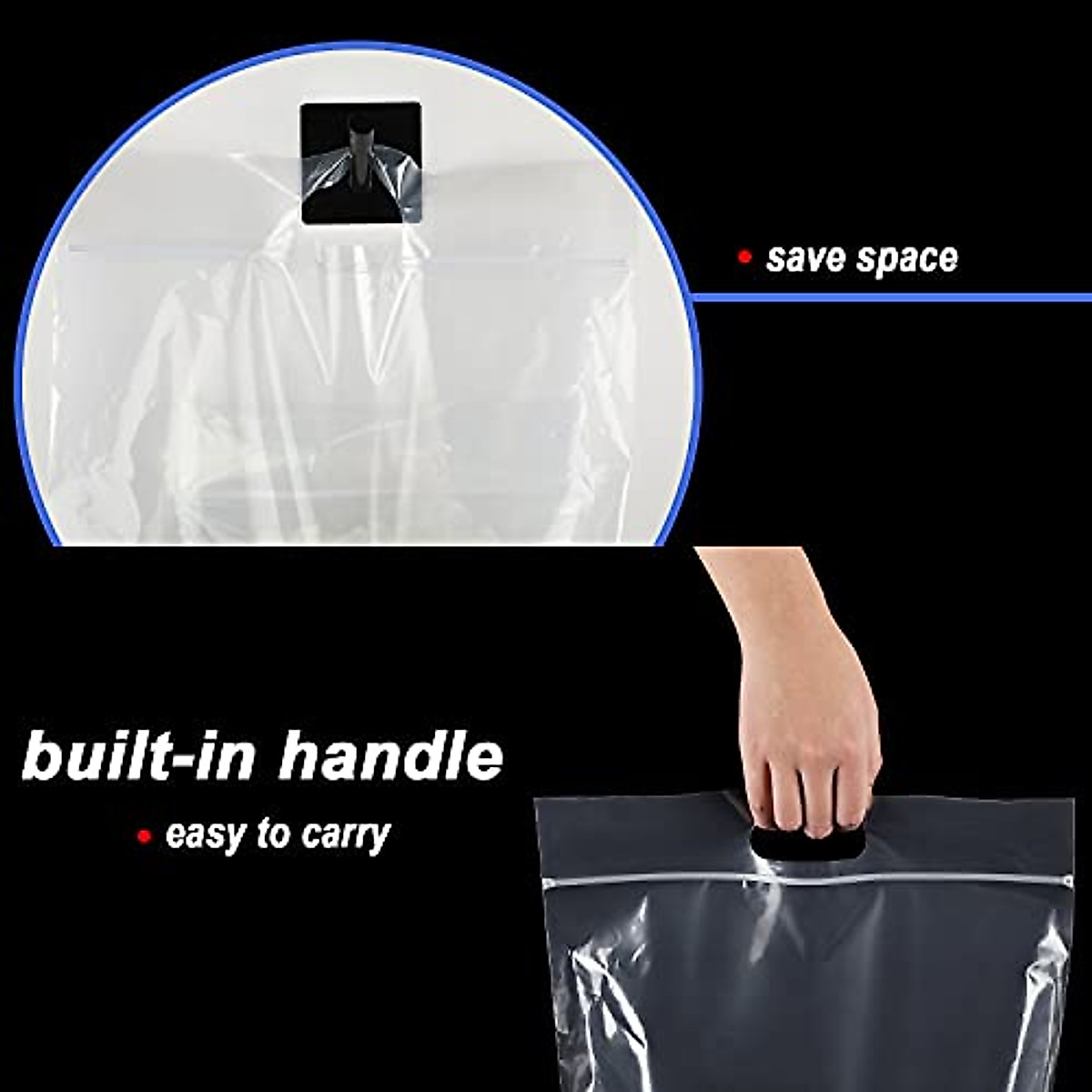 Clear Zipper Storage Bags Plastic Zipper Bags Transparent Zip Plastic Bags Expandable Bottom Bag with Carry Handle for Holding Clothes Food Craft (60 Pieces,12 x 12 Inch, 15 x 15 Inch, 17 x 17 Inch)