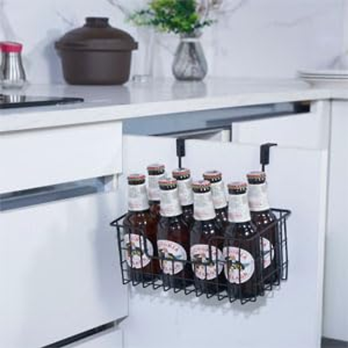 JUNCHU CHERRY 2 Pack The Cabinet Door Organizer, Hanging Wall Mount Storage Wire Basket,Grid Storage Basket for Kitchen,Pantry Bathroom,Cabinet,Chrome