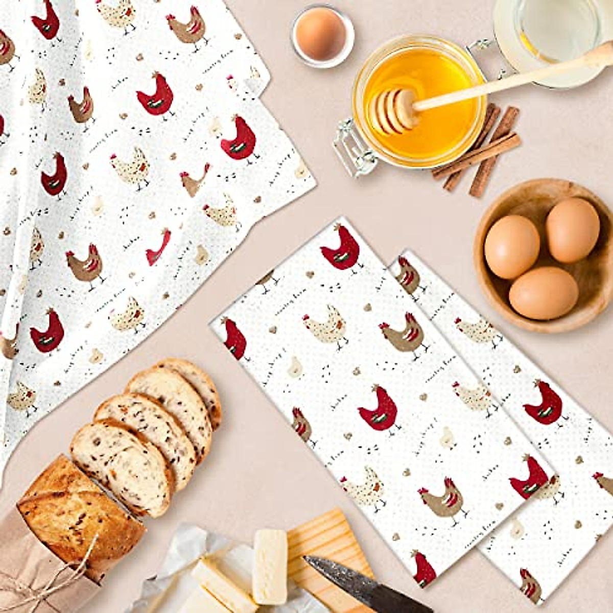 Cackleberry Home Farmhouse Chicken Kitchen Towels 100% Cotton, Set of 3