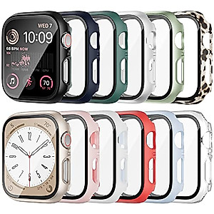 Cuteey 12 Pack Case for Apple Watch Series 3/2/1 38mm Tempered Glass Screen Protector, All Round Full Hard PC Cover Bumper for iWatch 38mm Accessories