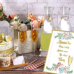 31 Pcs Mimosa Bar Kit Mimosa Bar Sign Banner Poster 4 Champagne Bottle Tags 4 Table Cards 20 Paper Straws 1 Marker 4 Ropes for Bridal Baby Shower Brunch Wedding Fiesta Bar Decor (Gold)